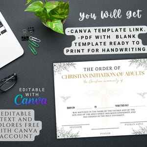 Certificate for Catechumens, RCIA Certificate, Canva Template, OCIA ...