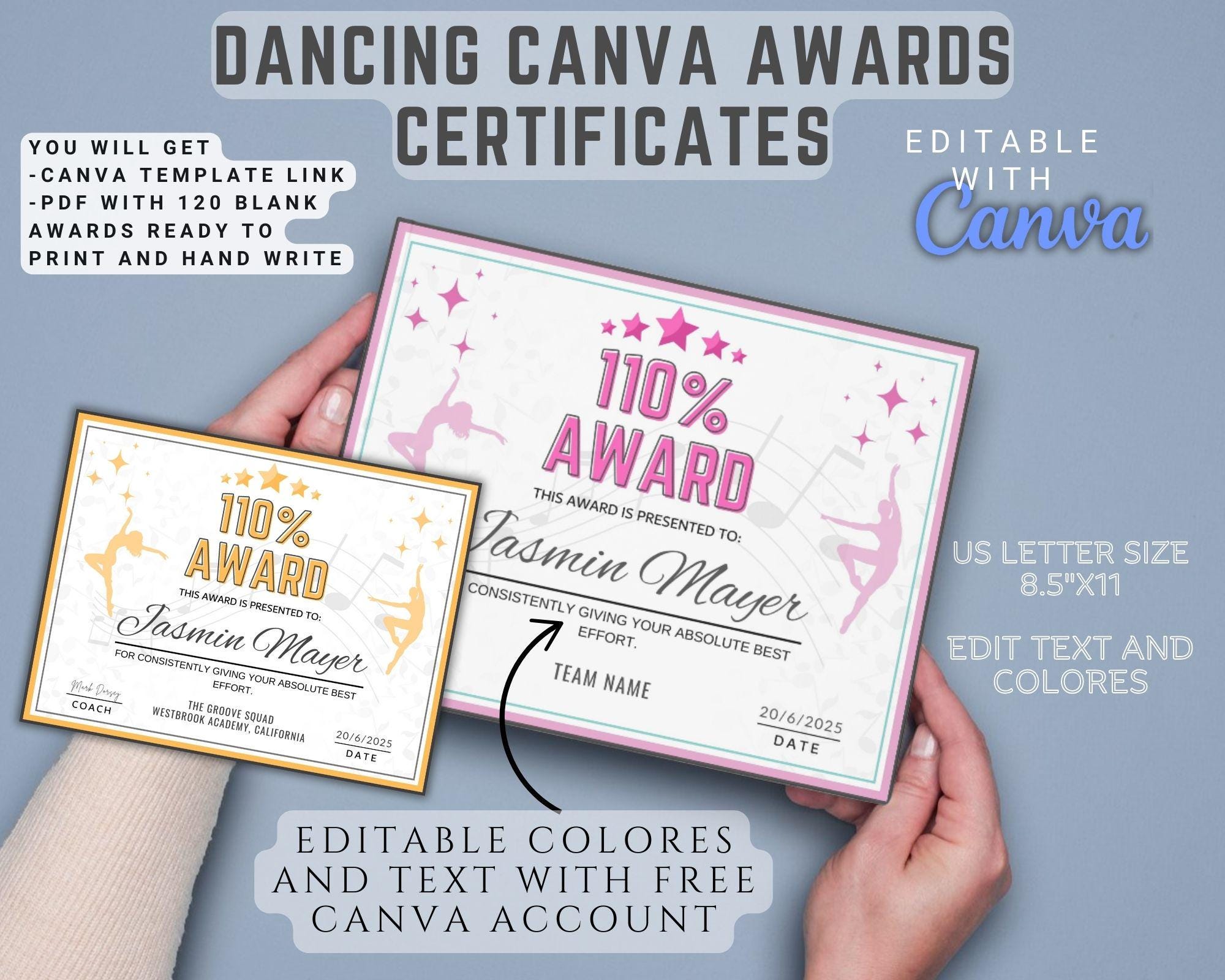 Editable Dancing Awards Certificates, Canva Template, Dancing Awards ...