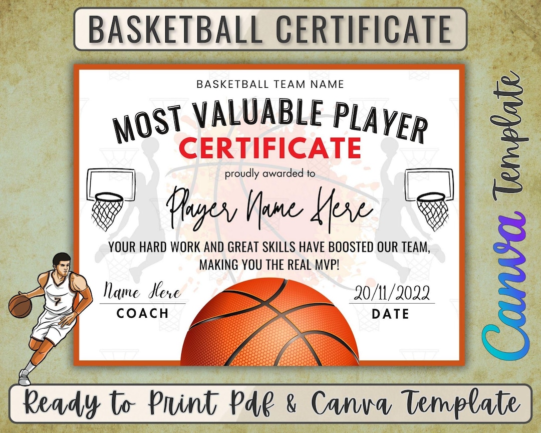 Most Valuable Player Basketball Award, Editable Basketball Award ...