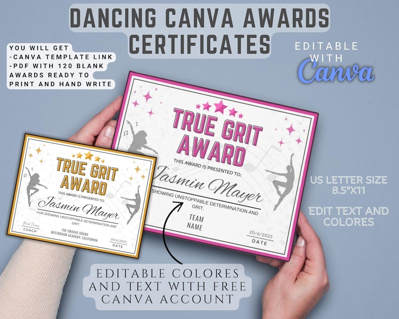 120 Editable Dancing Awards Certificates, Canva Template, Dancing ...