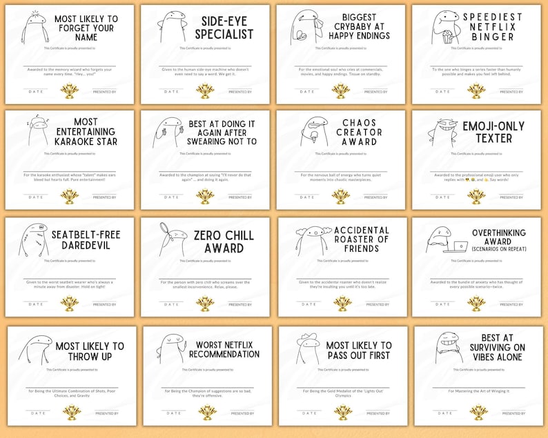 80 Funny Editable Friends Awards Certificates, Canva Template,christmas ...