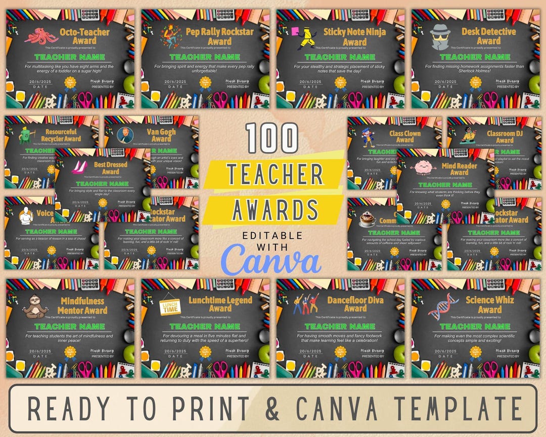 100 Funny Editable Teacher Awards Certificates, Teacher Appreciation ...