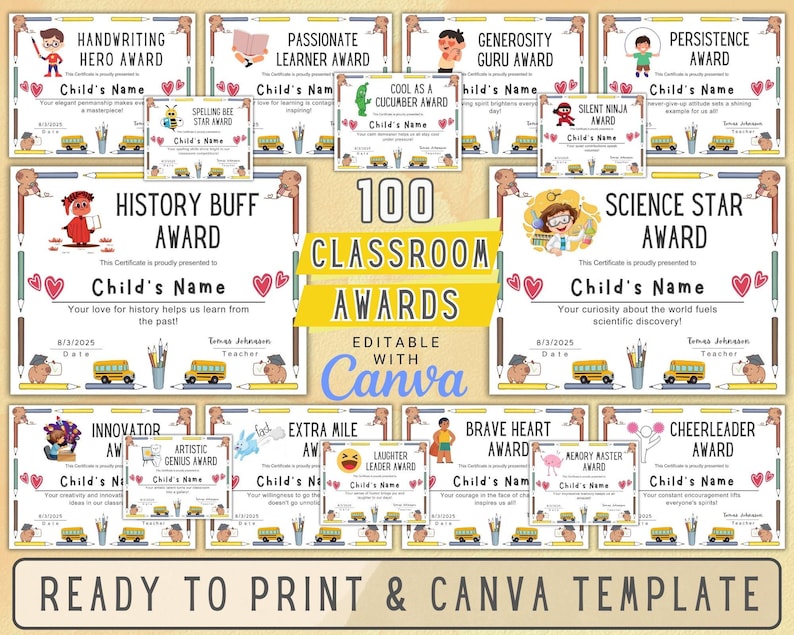 100 Funny Editable Classroom Awards Certificates, Student Appreciation ...