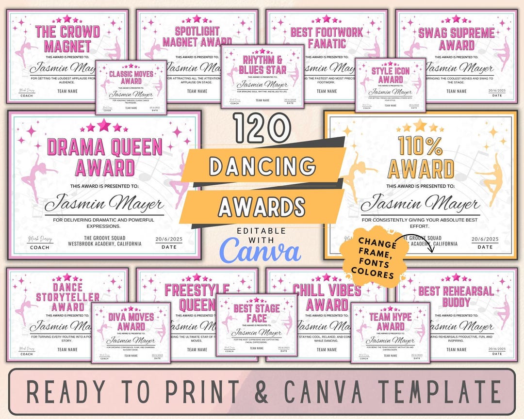 Editable Dancing Awards Certificates, Canva Template, Dancing Awards ...