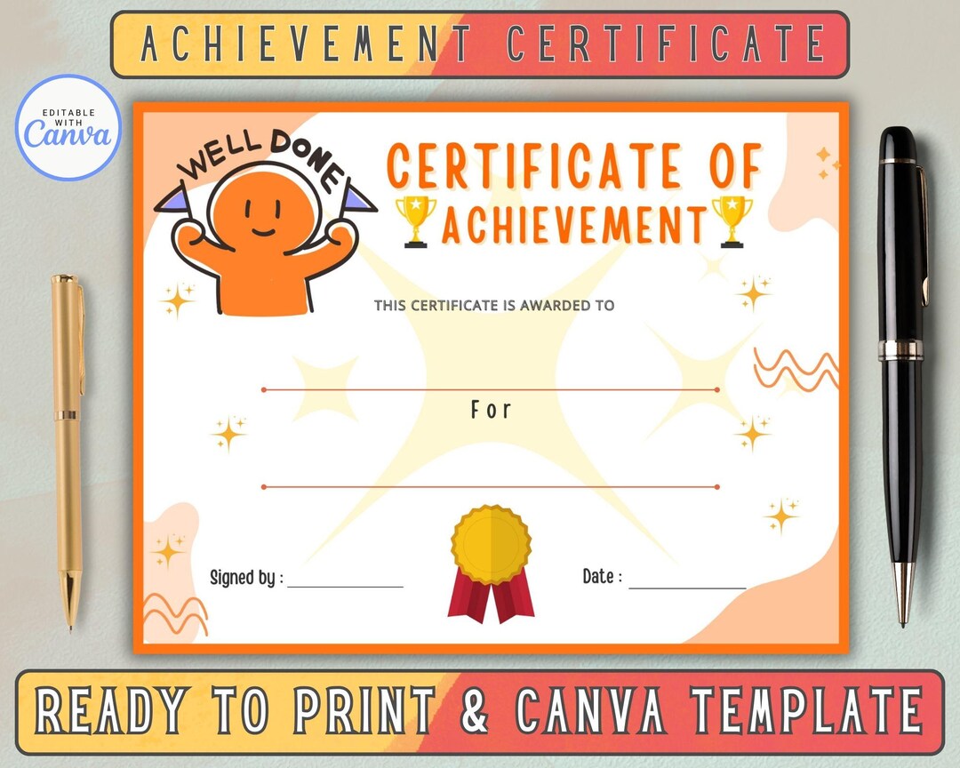 Canva Achievement Certificate for Kids, Good Behavior Reward, Canva ...