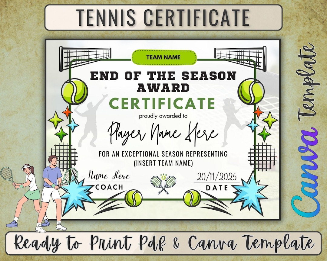 End of Season Recognition,canva Template, End of Season Tennis Award ...