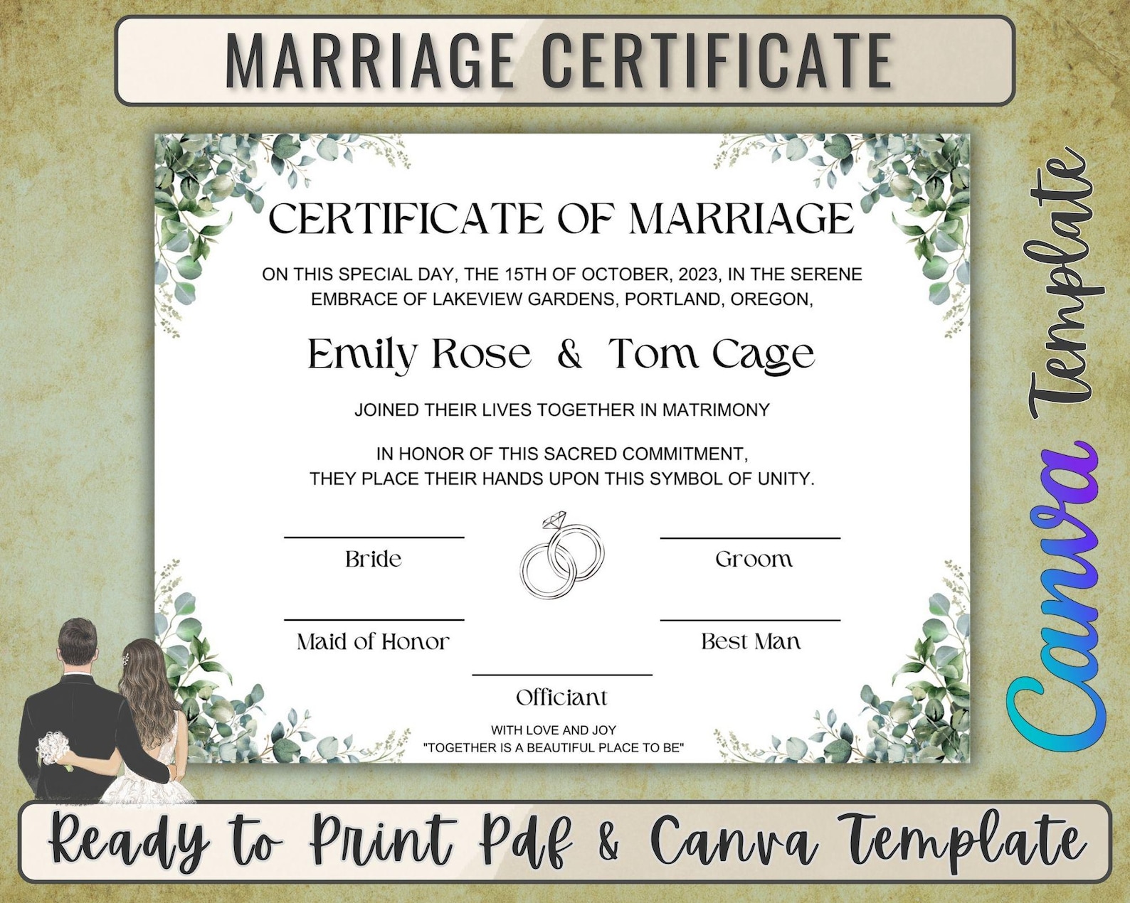 Marriage Certificate, Canva Marriage Template, Editable Marriage ...