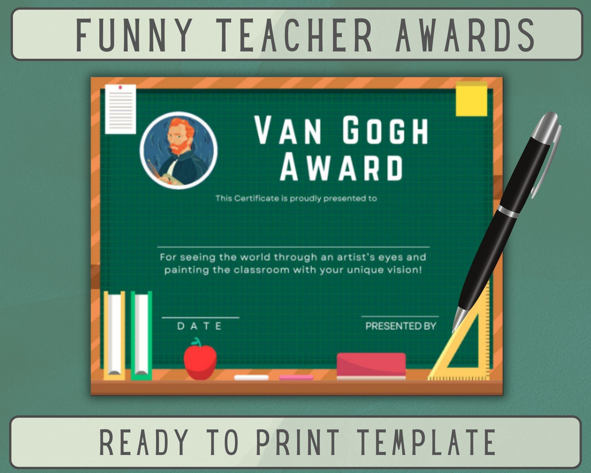 100 Funny Editable Teacher Awards Certificates, Canva Template, Teacher ...