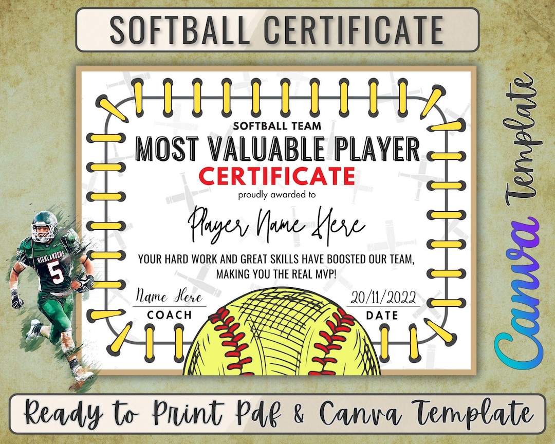 Most Valuable Player Softball Award, Editable Softball Award ...