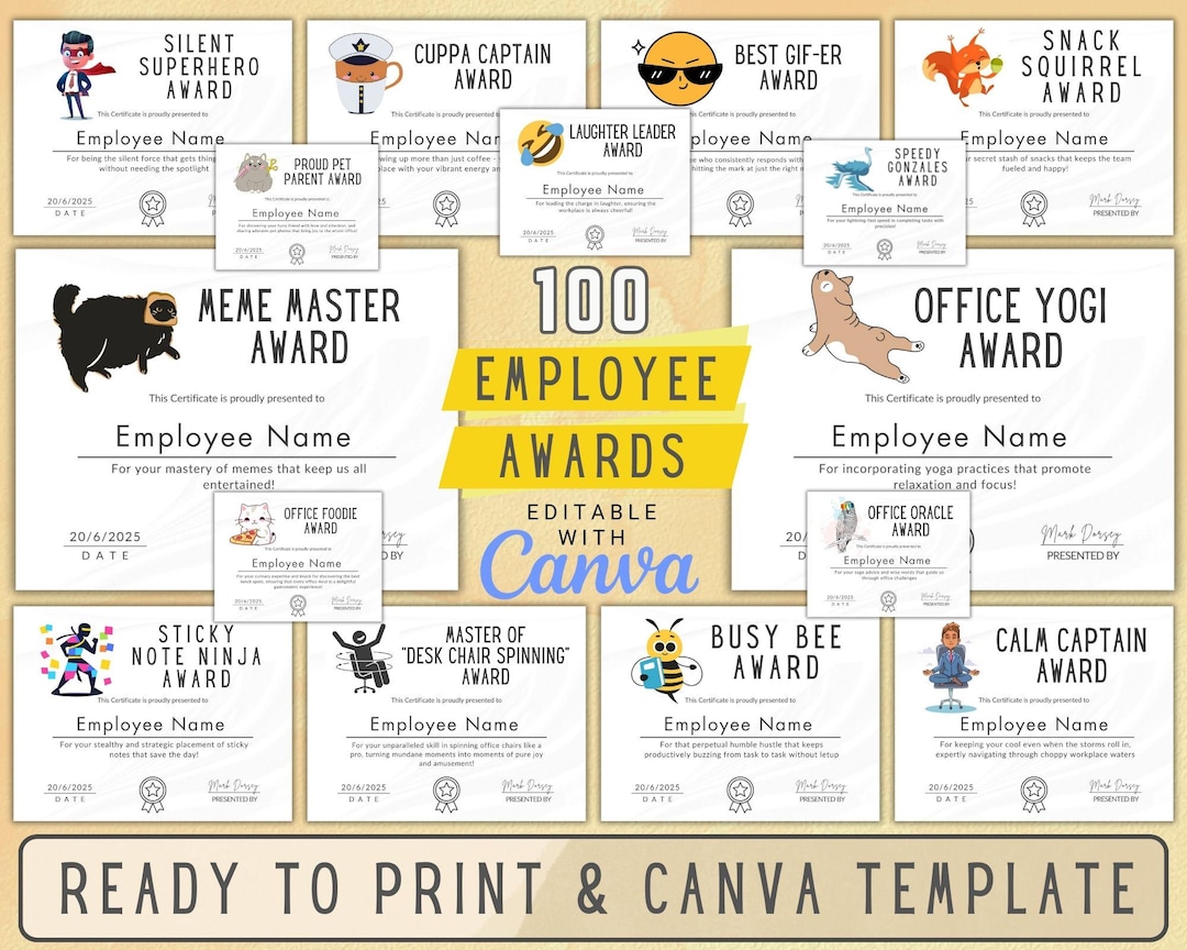 100 Funny Editable Employee Awards Certificates, Employee Appreciation ...