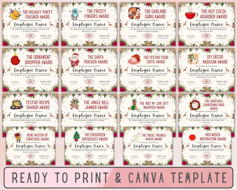 50 Funny Christmas Employee Awards Certificates, Canva Template ...