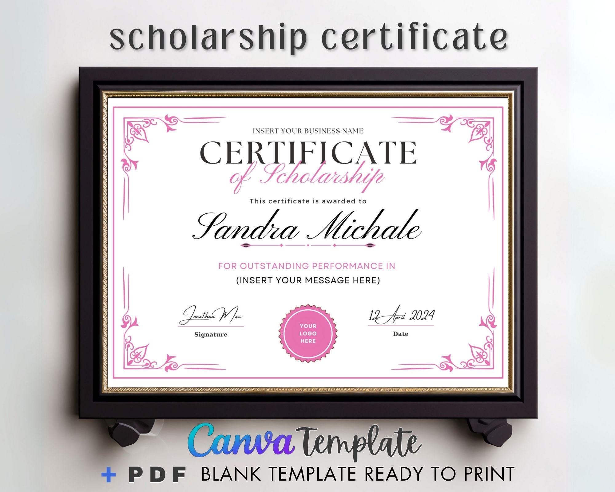 Scholarship Award Template, Canva Template, Scholarship Award ...