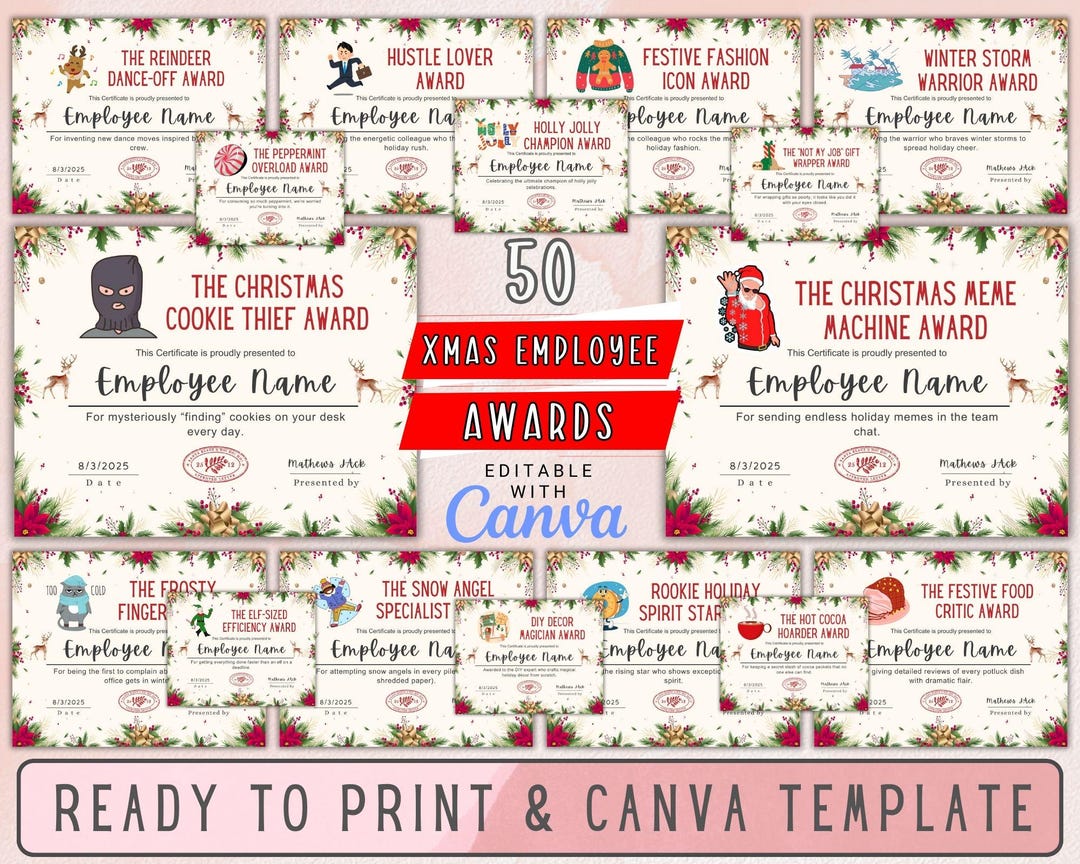 50 Funny Christmas Employee Awards Certificates, Canva Template ...