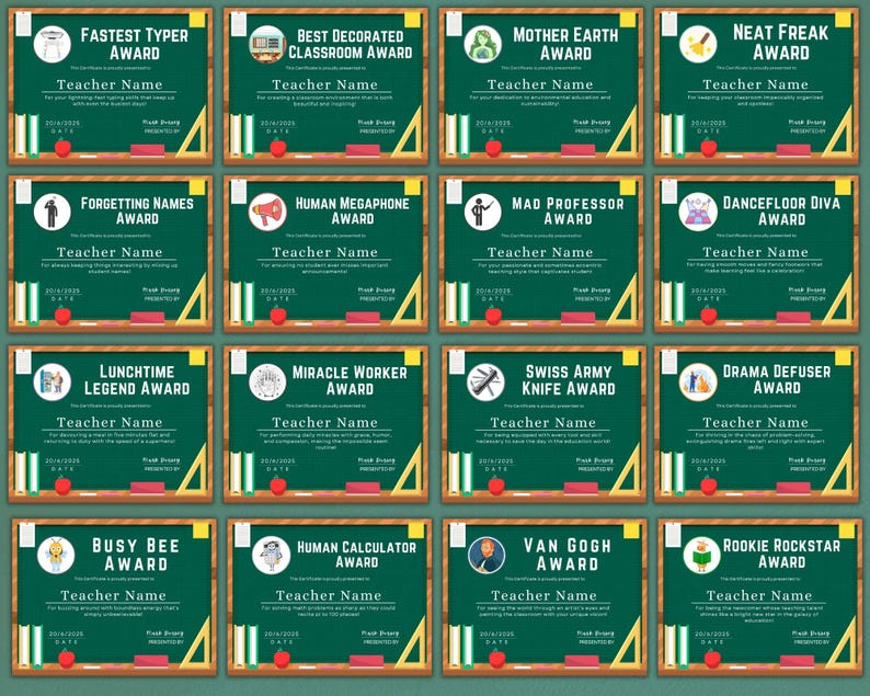 100 Funny Editable Teacher Awards Certificates, Canva Template, Teacher ...