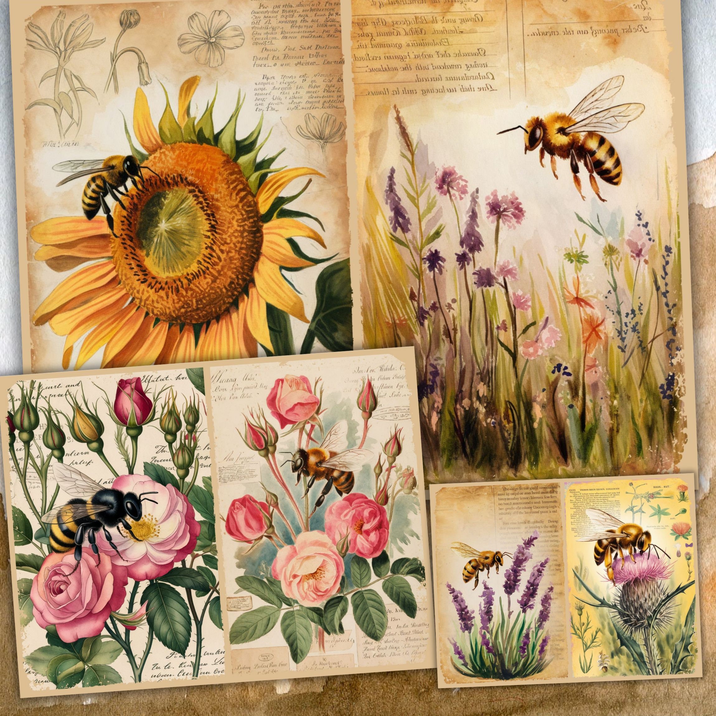 Watercolor Bee Junk Journal, Bees Junk Journal Kit, Honeycomb Junk ...
