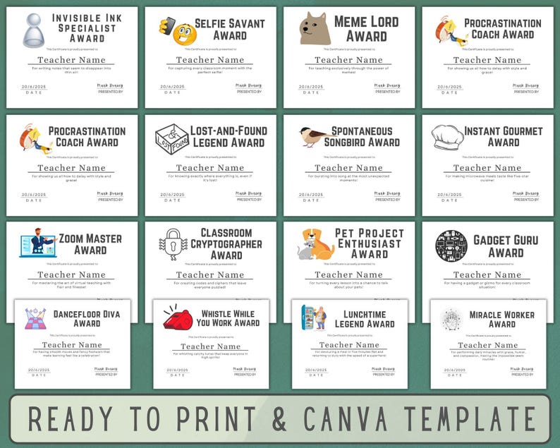 125 Funny Editable Teacher Awards Certificates, Teacher Appreciation ...