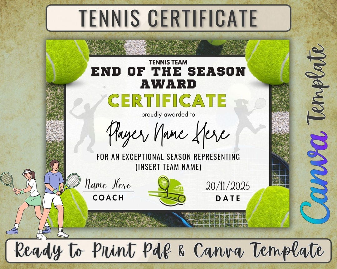 End of Season Recognition, End of Season Tennis Award, Canva Template ...