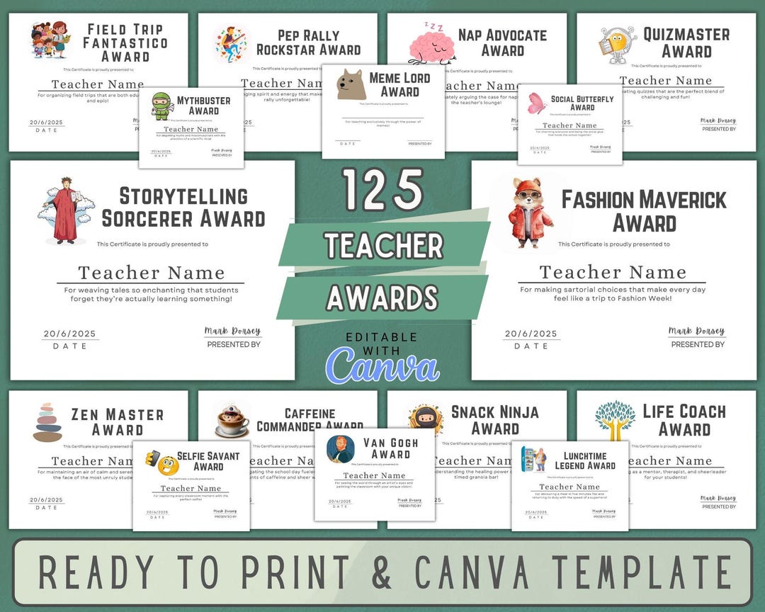 125 Funny Editable Teacher Awards Certificates, Teacher Appreciation ...