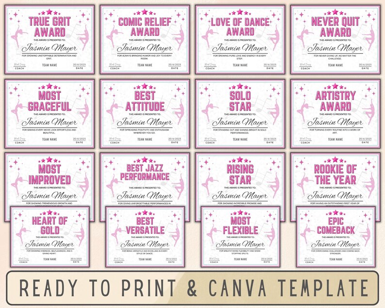 Editable Dancing Awards Certificates, Canva Template, Dancing Awards ...