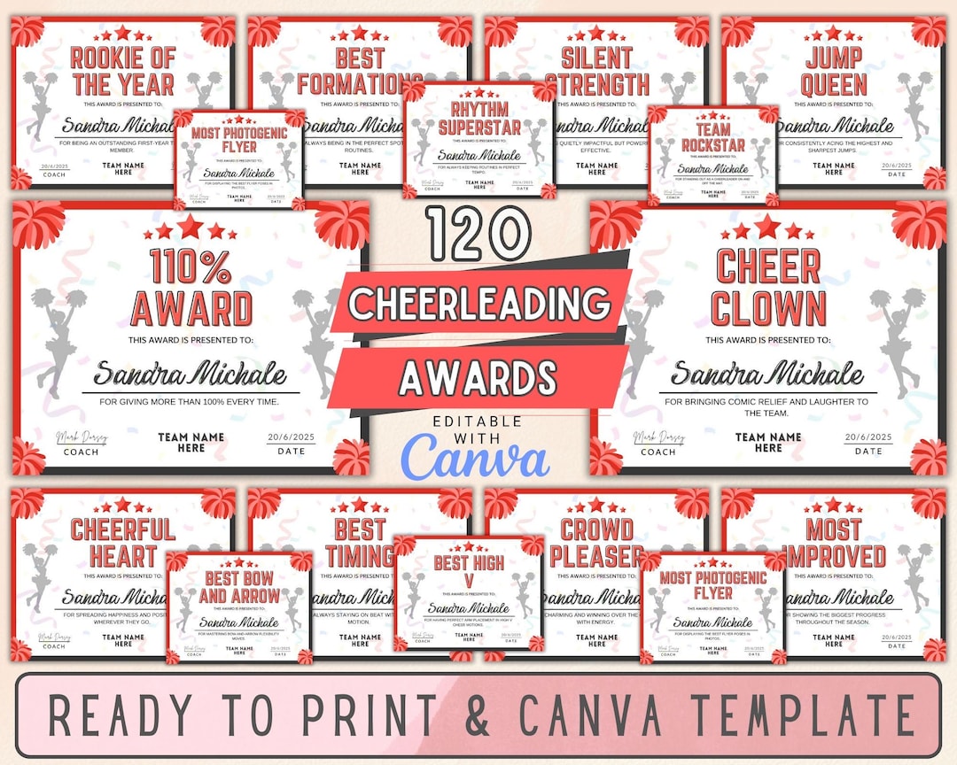 120 Cheerleading Awards,editable Cheerleading Awards Certificates ...