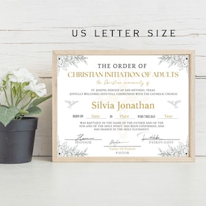 Certificate for Catechumens, RCIA Certificate, Canva Template, OCIA ...