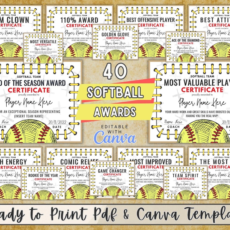 Softball Award Template - Etsy