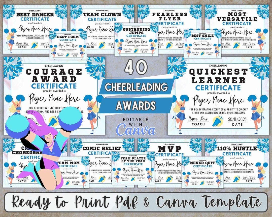 40 Cheerleading Team Party, Cheerleading Award Certificates, Canva ...