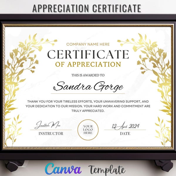 Parent Appreciation Certificate Template - Etsy