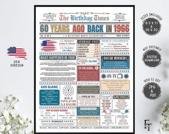 Back in 1966 Fun Facts Newspaper, Birthday Poster, Digital Printable ...