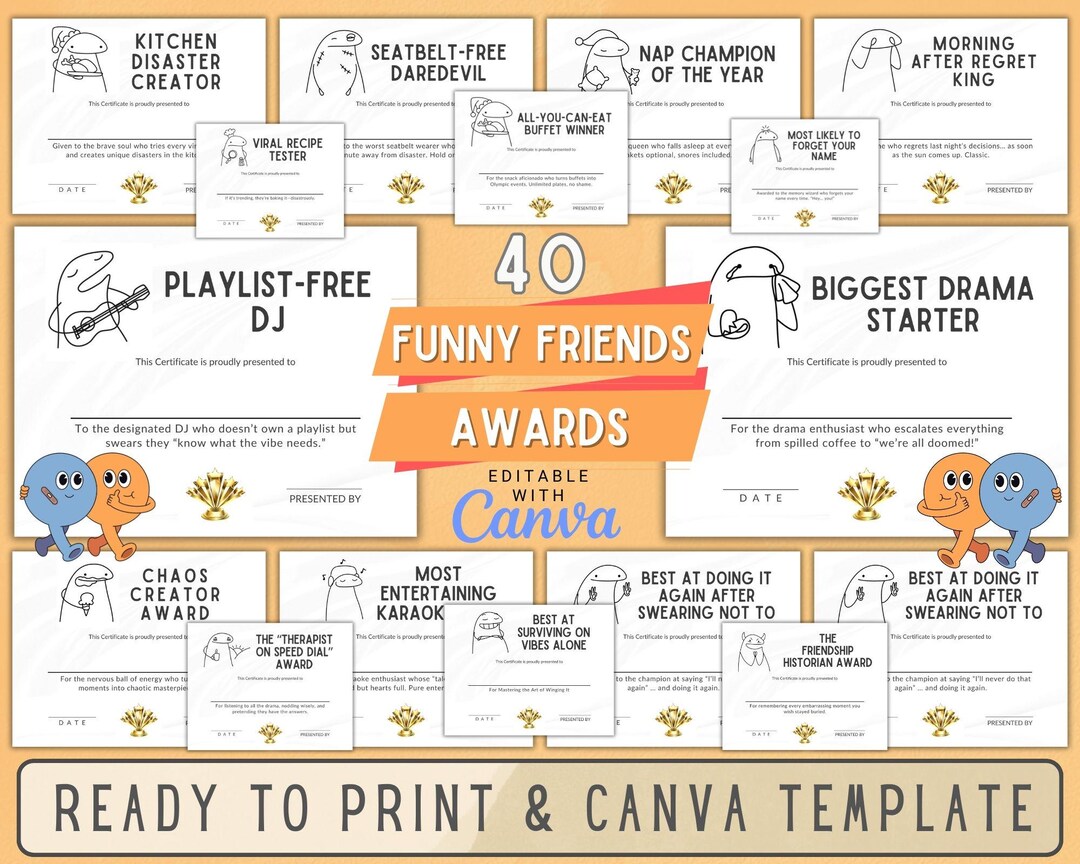 Funny Editable Friends Awards Certificates, Christmas Gift, Canva ...