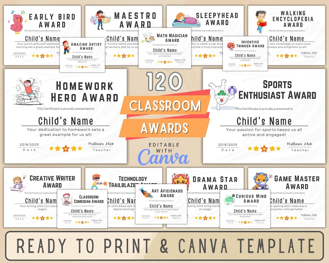 120 Funny Editable Classroom Awards Certificates, Student Appreciation ...