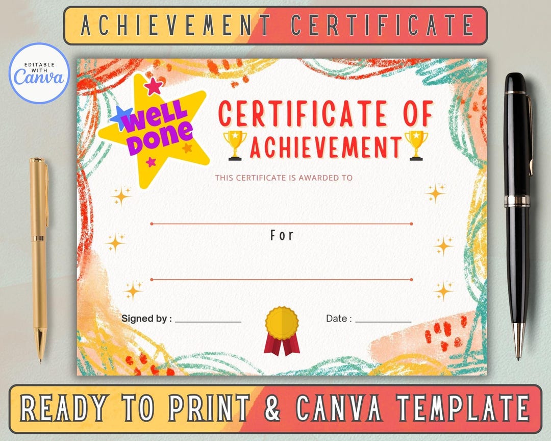 Achievement Certificate for Kids, Canva Template, Good Behavior Reward ...