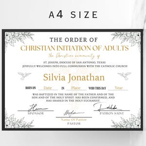 Certificate for Catechumens, RCIA Certificate, Canva Template, OCIA ...