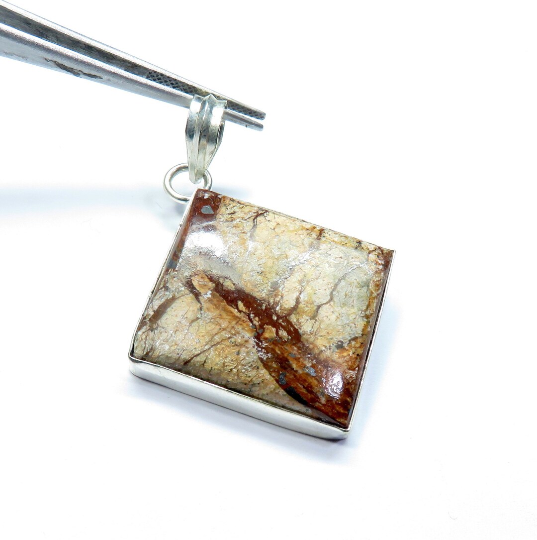 Natural Petrified Wood Jasper Cushion Shape Cabochon 925 Sterling ...