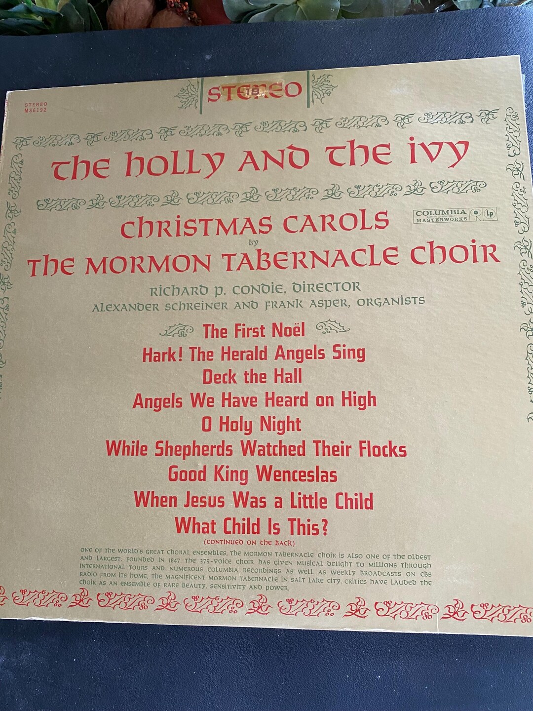 Vinyl 33 Record-mormon Tabernacle Choir - the Holly and the Ivy ...