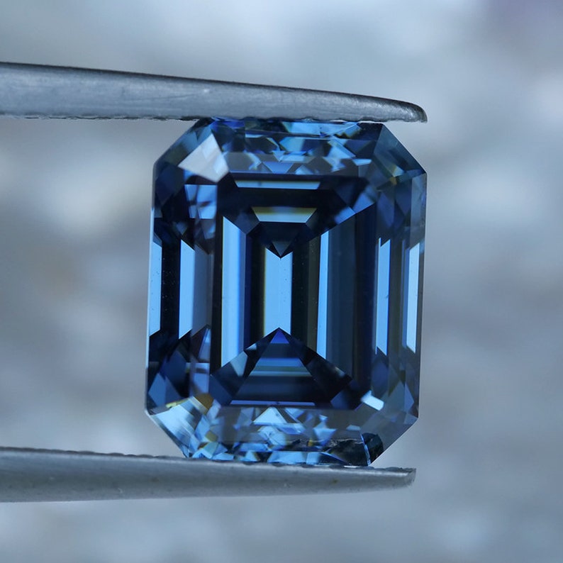 3.65ct Moissanite | Emerald Shape | Engagement Ring | Steel Blue ...