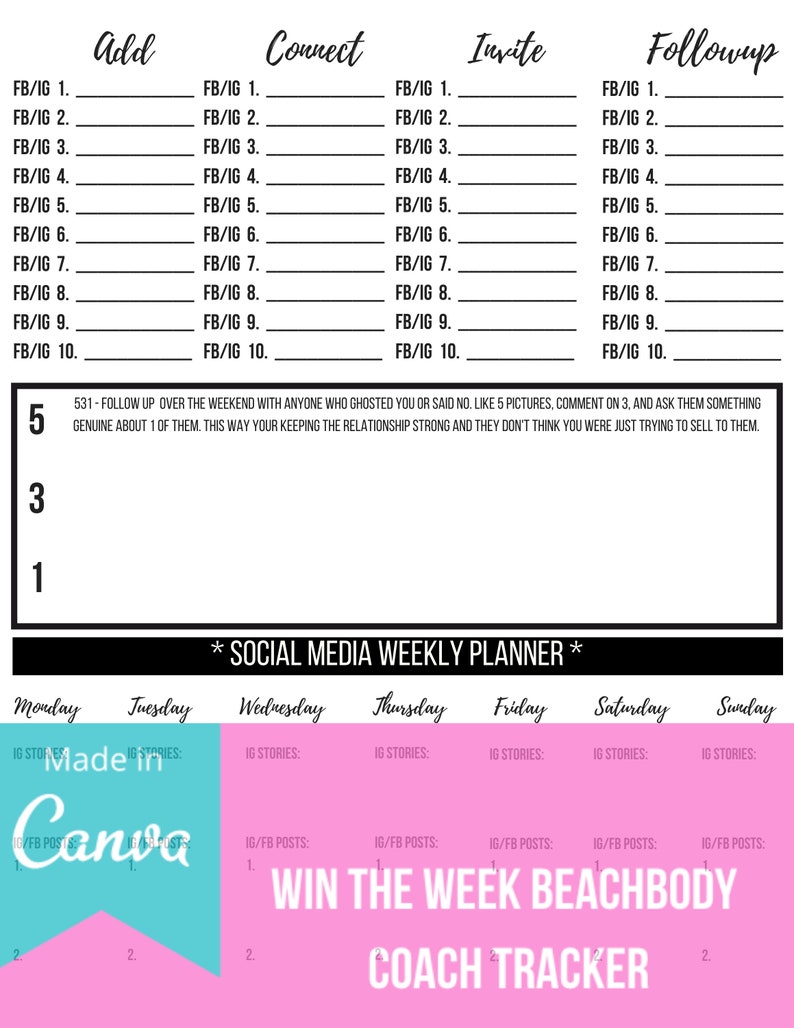 Win the Week Beachbody Coach Tracker - Etsy
