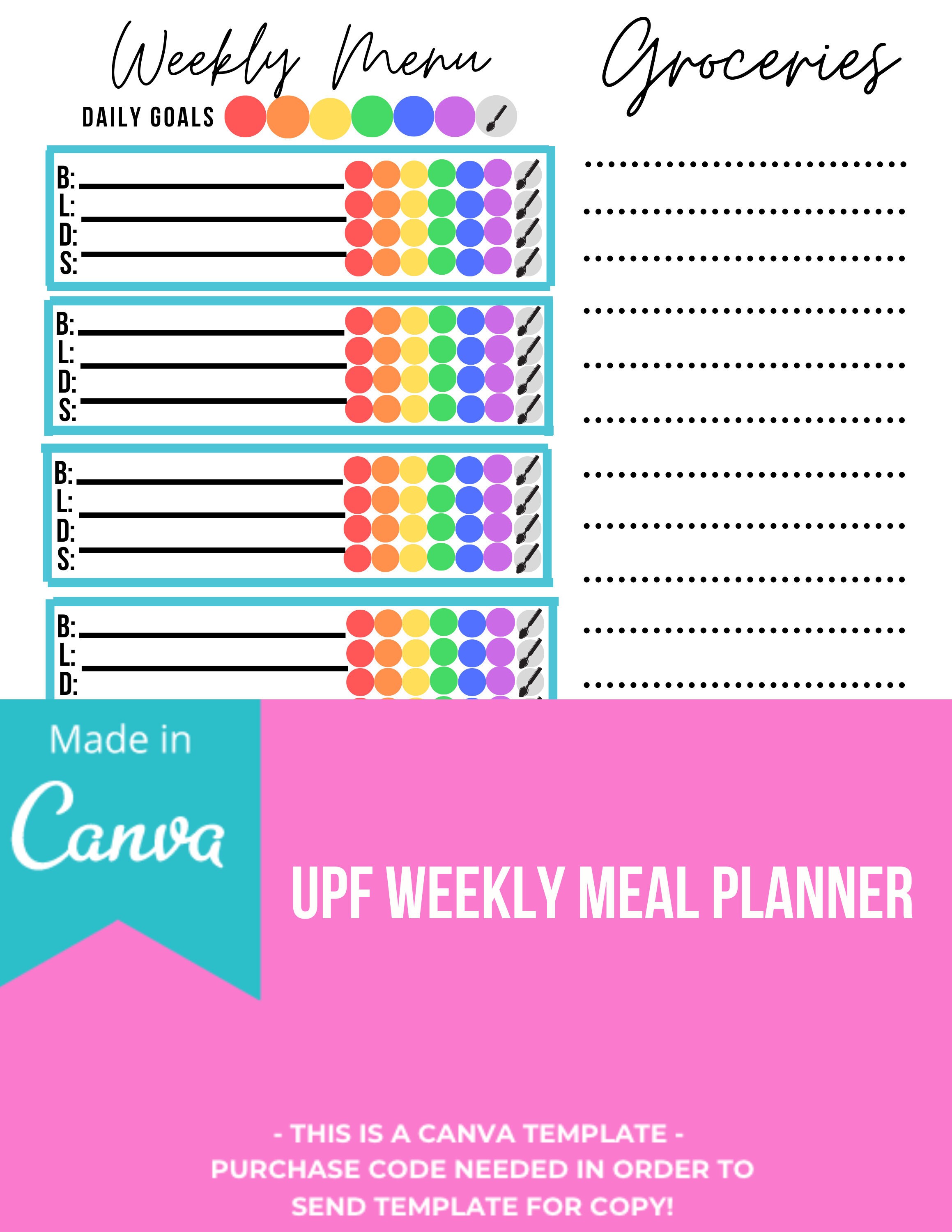 Ultimate Portion Fix (UPF) Weekly Menu Planner - Etsy