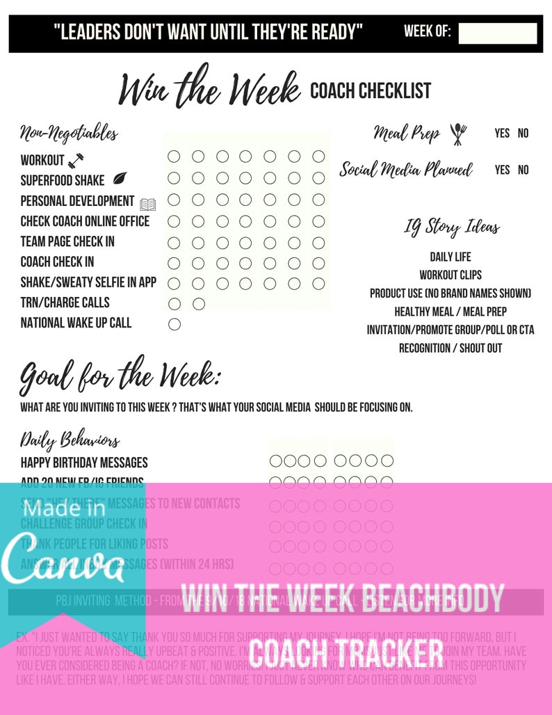 Win the Week Beachbody Coach Tracker - Etsy