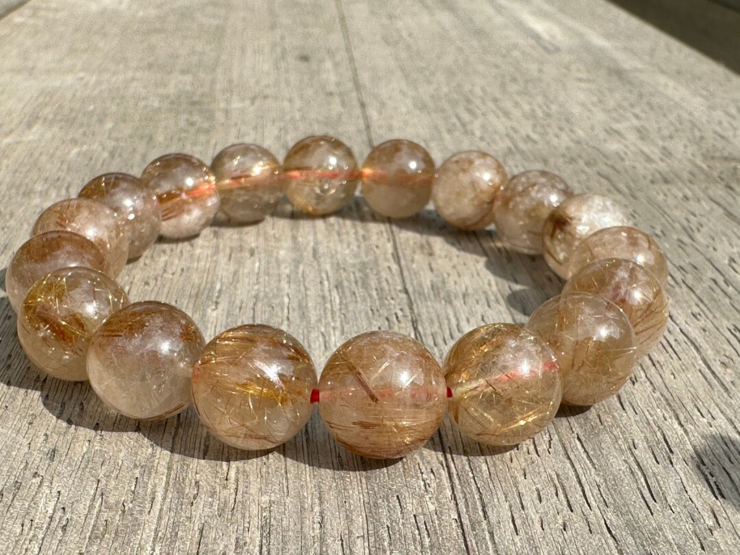 Natural Rutilated Quartz Bracelet, 12mm Beads - Etsy