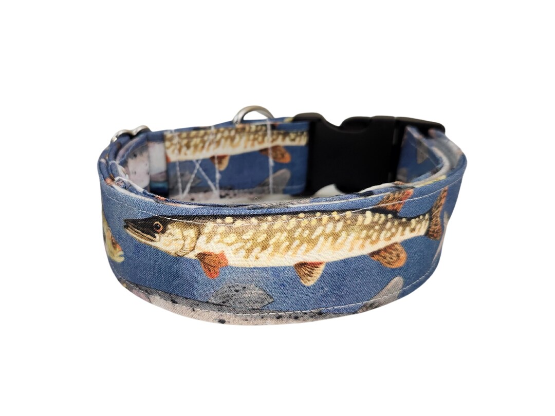 Fish Dog Collar Fishing Small to Giant Breeds Wide Collar Bow or ...