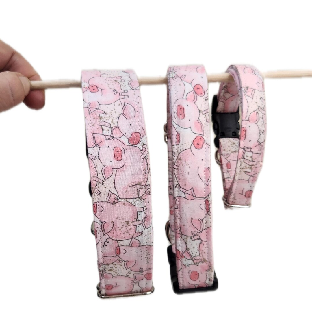 Pig Dog Collar With Pink Pigs and Matching Bows & Flower Bows - Etsy