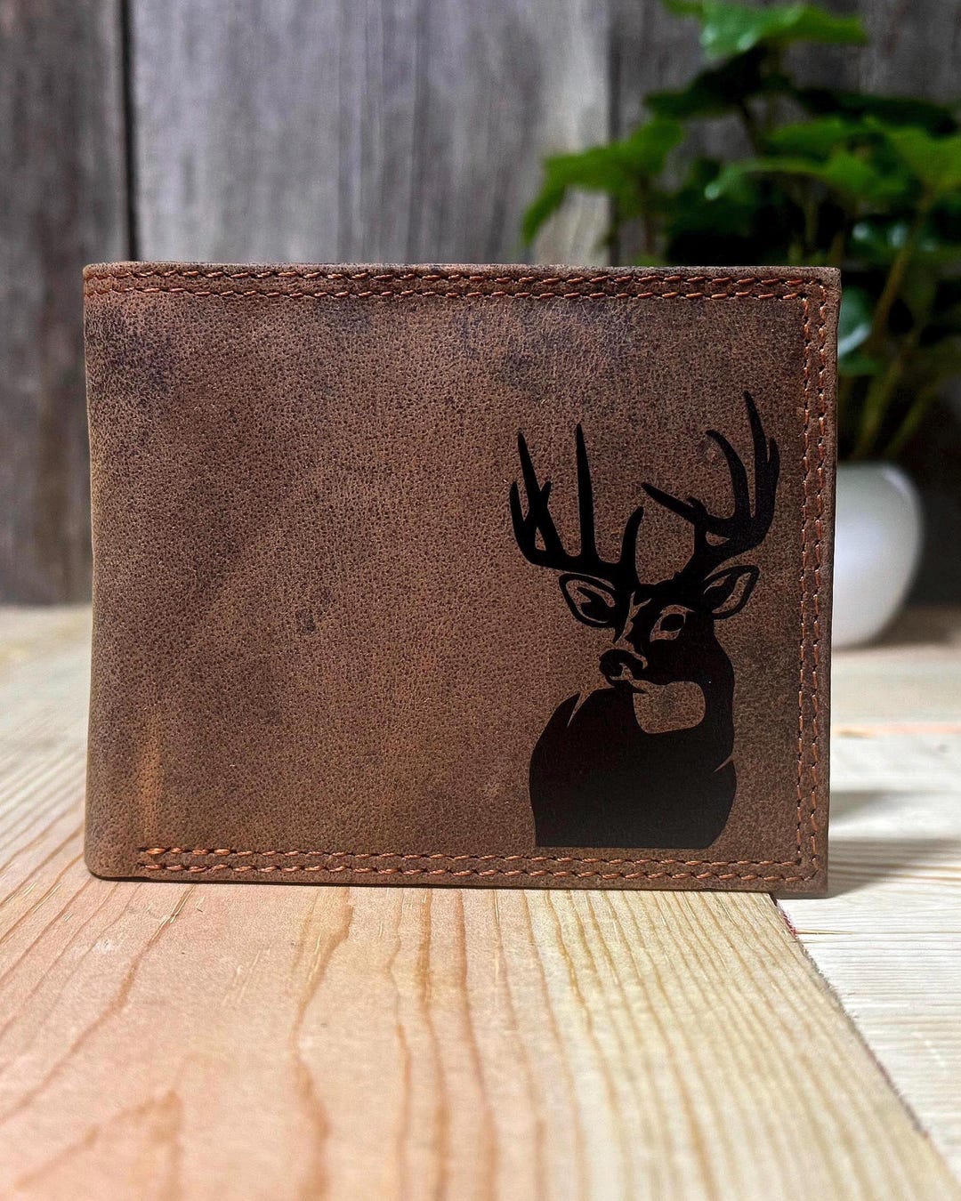 Personalized Leather Hunting Wallet – Rustic Deer Bi-fold, RFID - Etsy