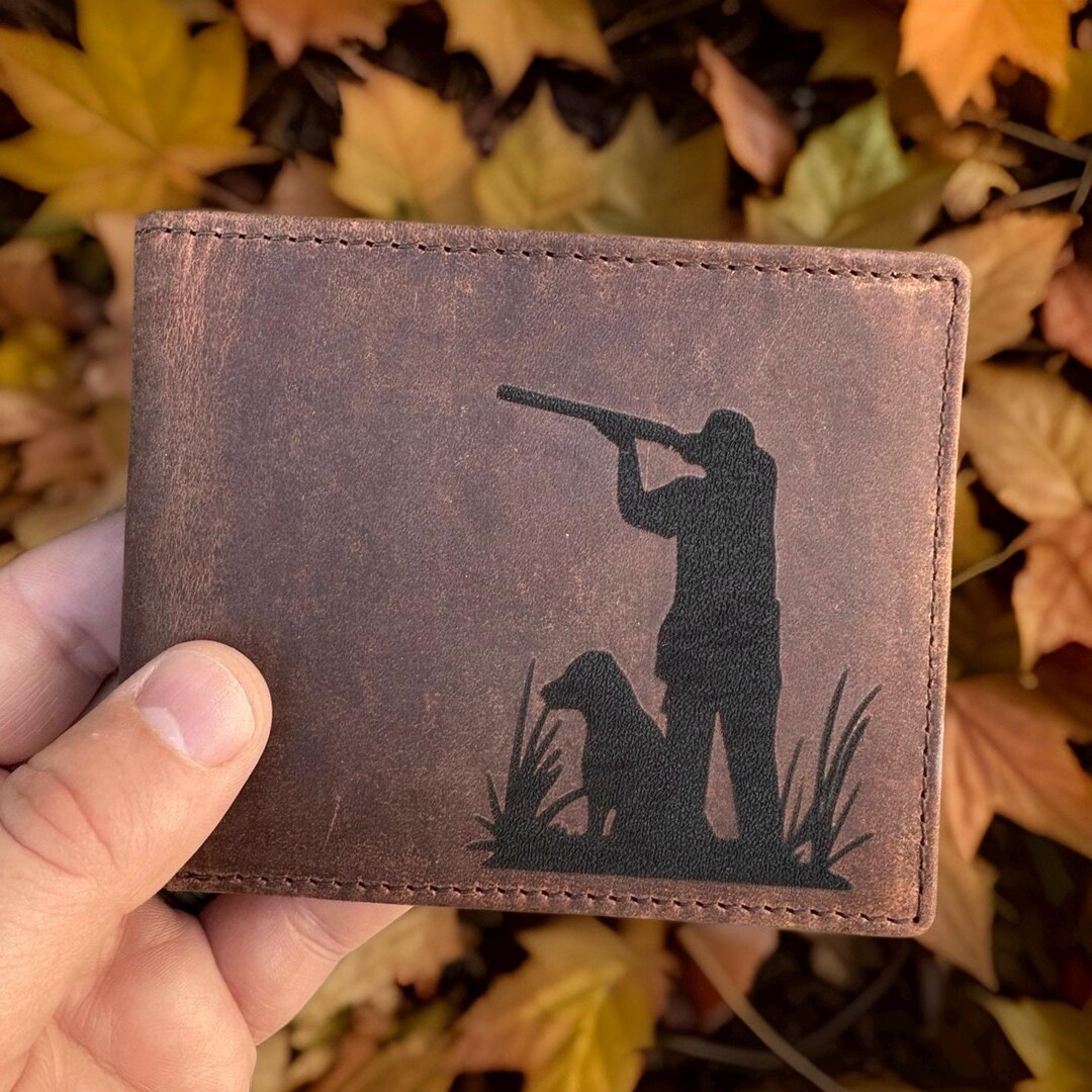 Personalized Leather Wallet: Hunting Dog Design, RFID Blocking - Etsy
