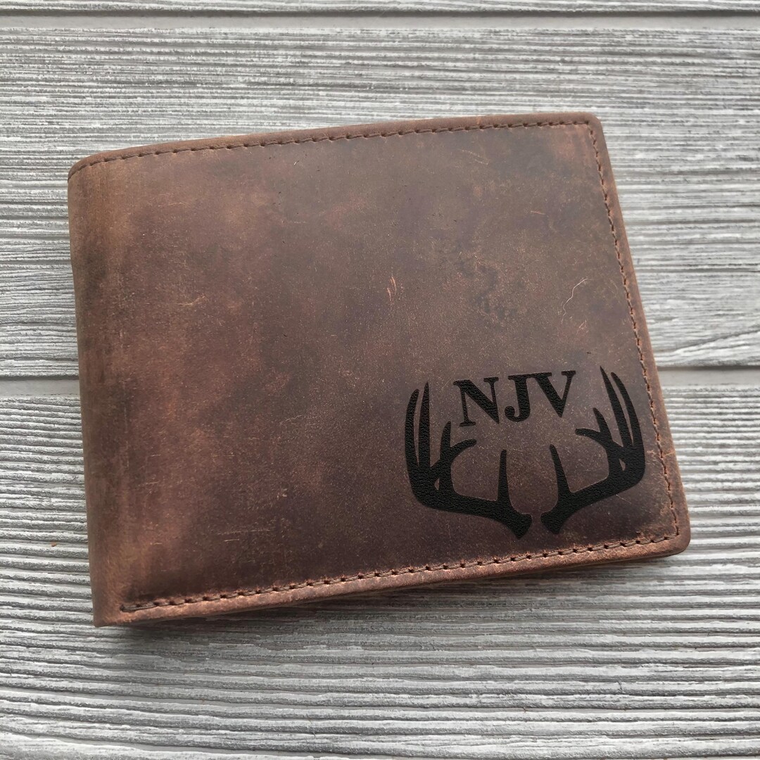 Rustic Leather Deer Antler Wallet: Personalized Bi-fold, RFID - Etsy
