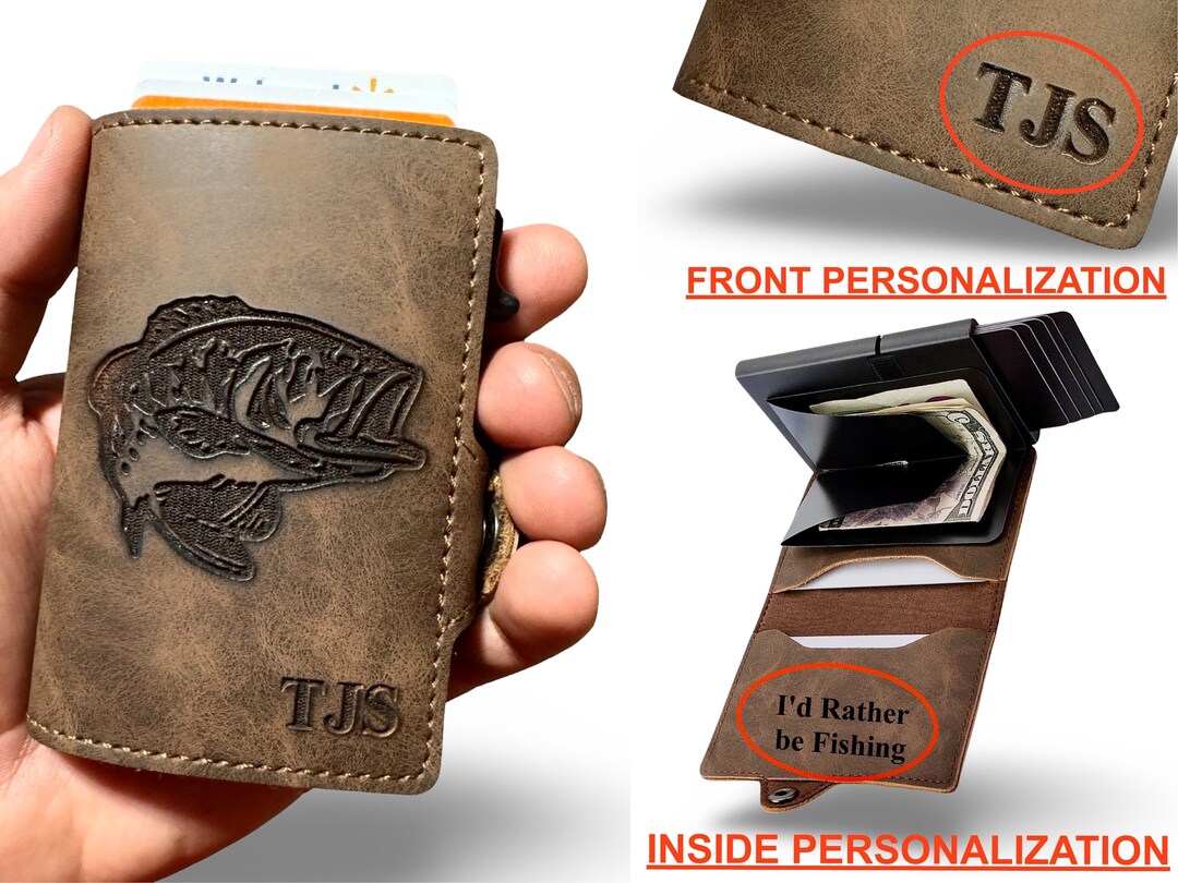 Minimalist Leather & Metal Slim Men's Wallet. Bass Fishing Metal Wallet ...