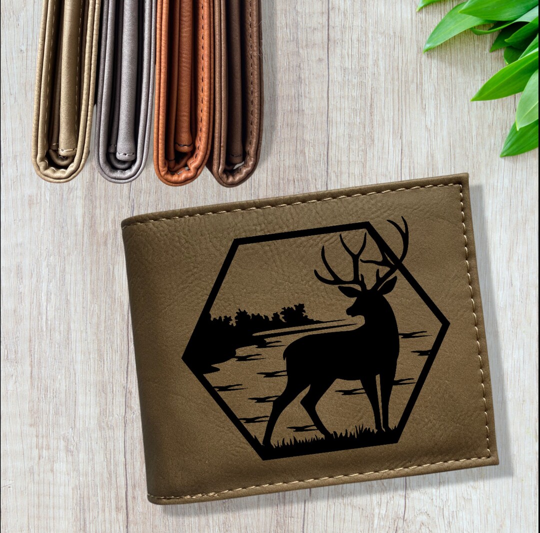 Mens Leatherette Wallet With Flip up ID and Deer Hunting Design ...