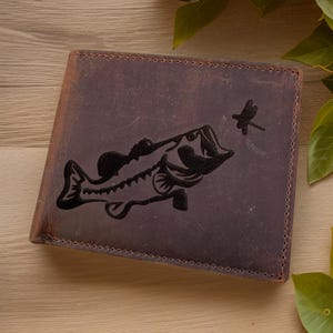 Men's Rustic Leather Fishing Wallet: Engraved Bi-fold, Personalized - Etsy