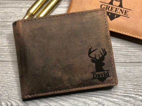 Mens Rustic Leather Deer Hunting Wallet. Multiple Designs | Etsy