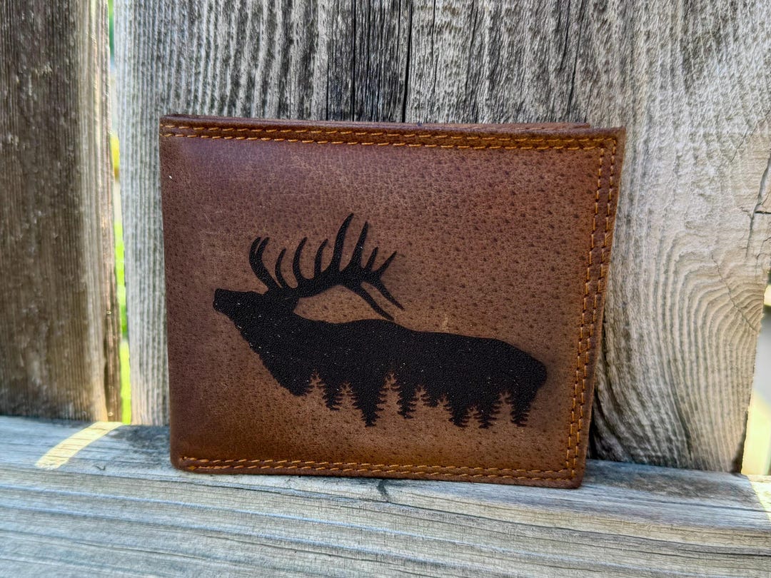 Elk Hunting Leather Wallet for Men. Personalized Hunting Gift for ...